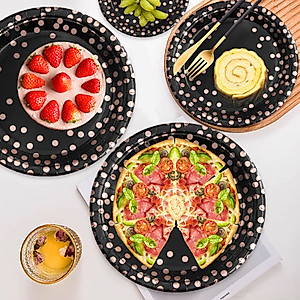 Disposable Paper Plates Round Black and Rose Gold Dots 50 x 7" Plates，Black and Rose Gold Plates Foil Polka Dots Paper Plates Party Supplies for All Occasions 50 PCS