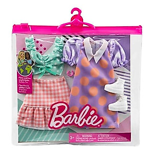 Barbie Fashions 2-Pack, 2 Outfits & 2 Accessories: Polka Dot Blouse & Gingham Skirt, Polka Dot Dress with Collar, Bracelet & Boots, Kids 3 to 8 Years Old