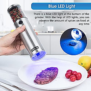 PRIME, Electric Salt and Pepper Grinder Set, 2 Mills, Rechargeable, With Charging Base, USB Cable, Power Adapter, Automatic Tact Switch Operation, Adjustable Coarseness, Stainless Steel (Ver. 2.2)
