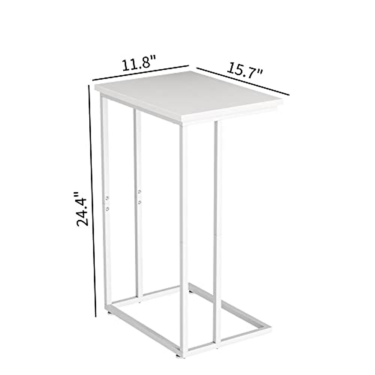 Innerjoin Wide C Side Table,C Couch Table with Metal Frames, Small Snack End Table for Couch and Bed, Retro Laptop C Table, Living Room and Bedroom, Industrial Style, White