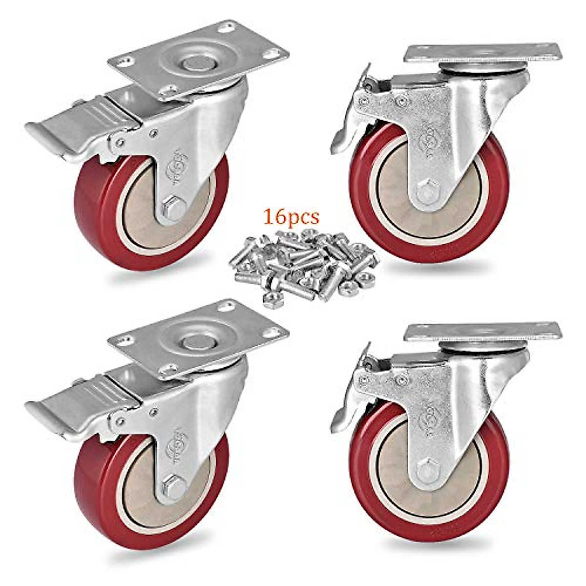 YOOGAA 5" Heavy Duty Caster Safety Dual Locking Swivel Caster Wheels with Screw Total Capacity 1500lbs (Set of 4 with Brake)…