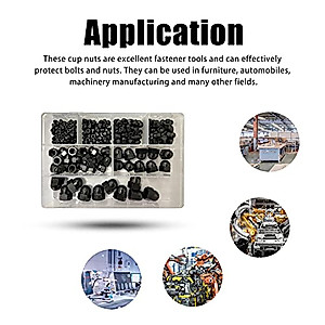 200Pcs Black Nylon Acorn Nut, 7 Sizes Hex Acorn Cap Nuts M3 M4 M5 M6 M8 M10 M12 Nylon Female Thread Bolt Cover Cap Dome Nuts for Protecting Hexagon Shaped Threads Rods Studs and Bolts