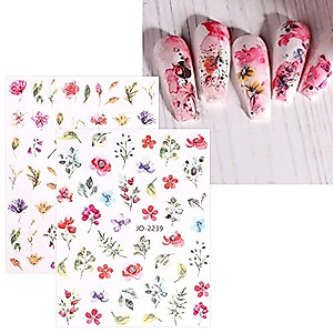 JMEOWIO 12 Sheets Spring Flower Nail Art Stickers Decals Self-Adhesive Pegatinas Uñas Leaves Nail Supplies Nail Art Design Decoration Accessories