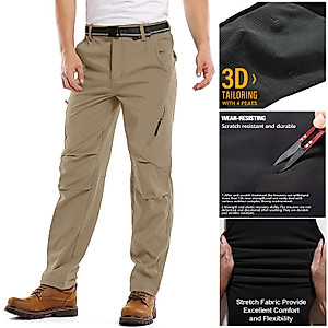 Jessie Kidden Mens Waterproof Hiking Pants, Outdoor Snow Ski Fishing Fleece Lined Insulated Soft Shell Winter Pants (6070 Khaki, 34)