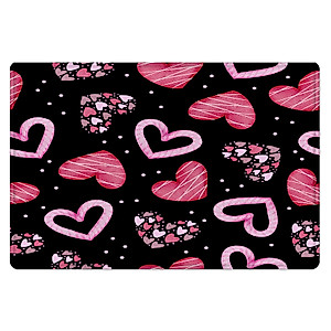 LB Romantic Valentines Day Bathroom Rug Pink and Red Love Heart Bath Mat Black Doormat Non Slip Memory Foam Super Absorbent Floor Mats,24Wx16H Inch