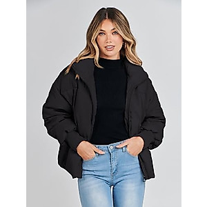 MEROKEETY Women's 2024 Winter Long Sleeve Zip Puffer Jacket Pockets Baggy Short Down Coats, Black, S