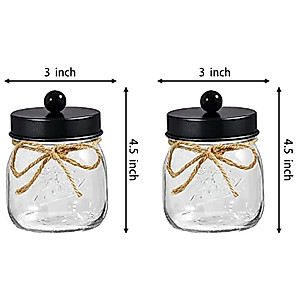 SheeChung Apothecary Jars Set,Mason Jar Decor Bathroom Vanity Storage Organizer Canister,Premium Glass Qtip Holder Dispenser for Cotton Swabs,Ball-Stainless Steel Lid (Black, 2-Pack)