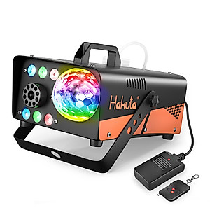 HAKUTA Fog Machine, 600W Smoke Machine with Disco Ball Light and LED RGB Lights, 2300 CFM Spray with Auto Spray Function, Great for Halloween, Christmas, Wedding, Stage Performance and Parties