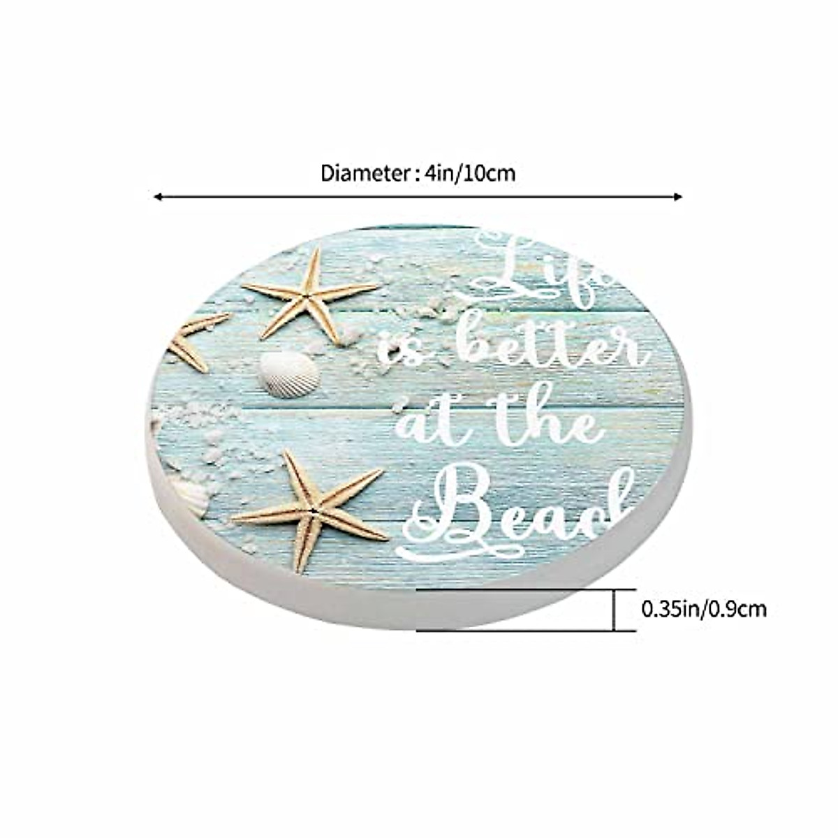 Pznen Life is Better at The Beach Drink Coaster for Tabletop Protection Summer Sand Sea Shells Starfishes Non-Slip Cups Place Mats Home Decor Diatomite Material for Men Women
