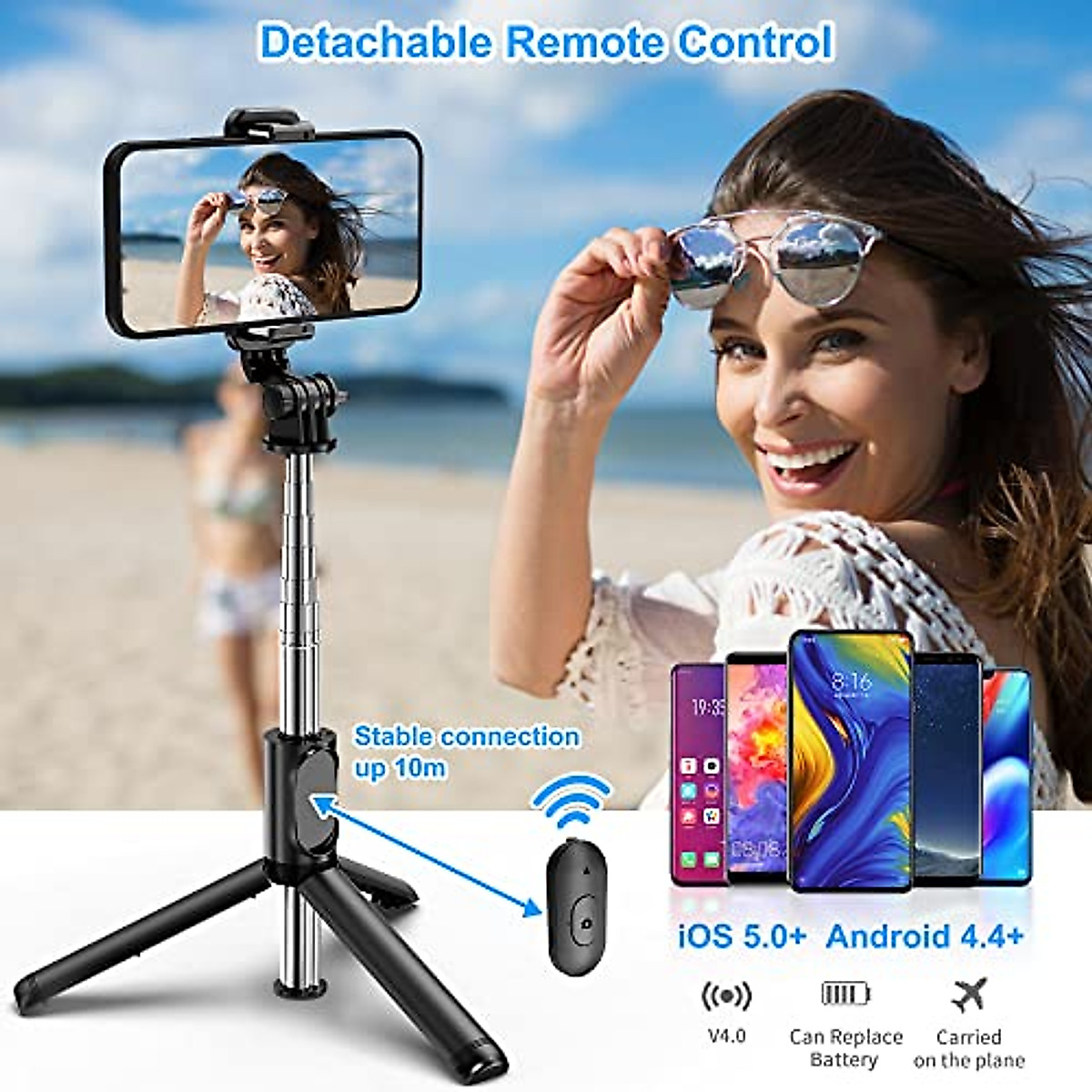 Selfie Stick, Extendable Selfie Stick Tripod with Wireless Remote and Tripod Stand, Portable, Lightweight, Compatible with iPhone 14 13 12 Pro Xs Max Xr X 8Plus 7, Samsung Smartphone and More