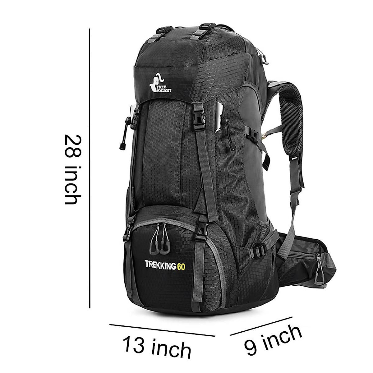 Bginuog Hiking Backpack 60L Waterproof Hiking Rucksack with Rain Cover for Camping Hiking Daypack (Black) (0395)