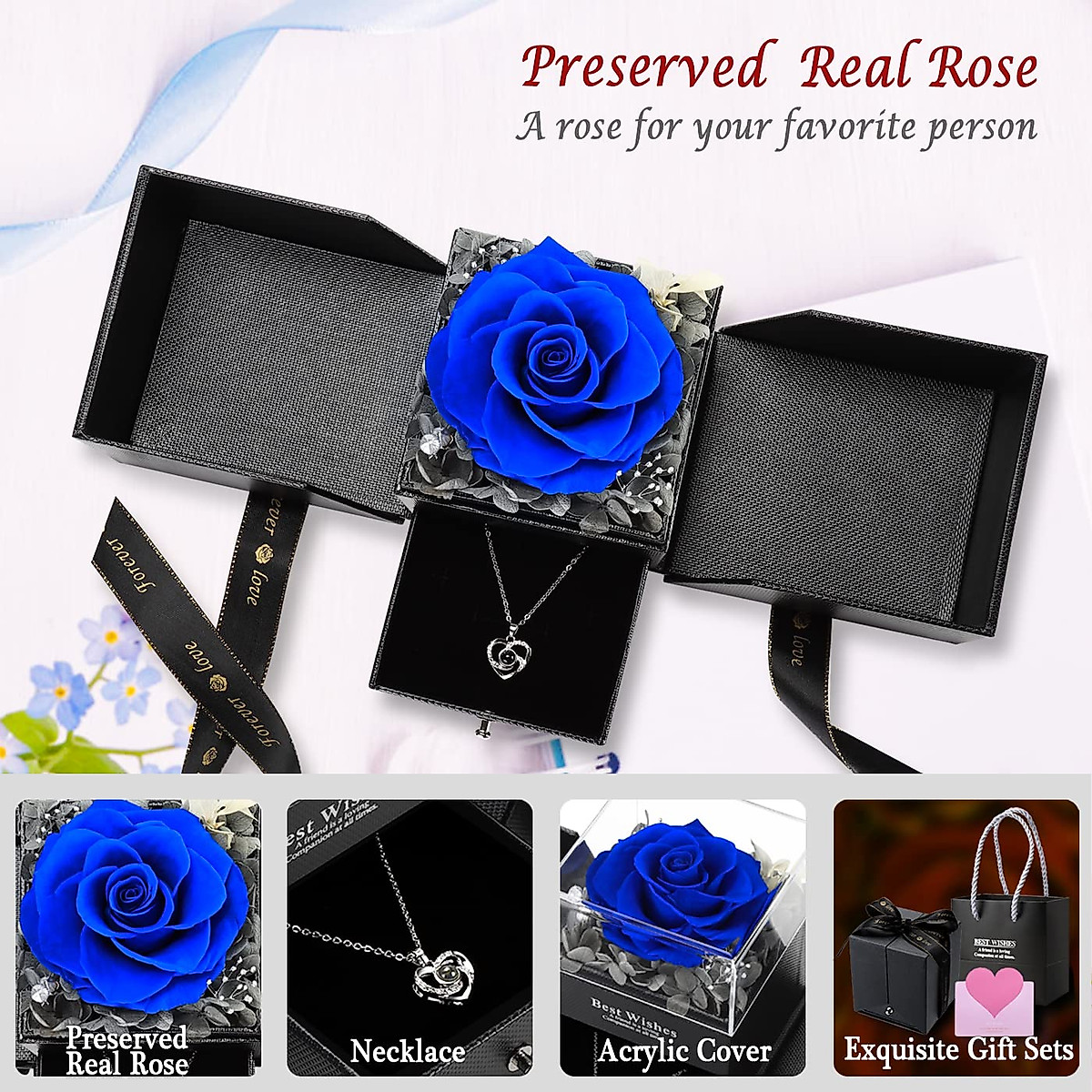 WALFITE Mothes Day rose Gifts for Women Preserved Rose Gifts for Girlfriend Preserved Real Rose with 100 Languages I Love You Necklace Mom Day Gifts for Her,Anniversary Romantic Gifts for Wife（Pink）