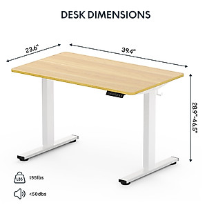FLEXISPOT EN1 One-Piece Standing Desk 40 x 24 Inches Height Adjustable Desk Electric Sit Stand Up Desk Home Office Desks Computer Workstation (White Frame + Maple Desktop)
