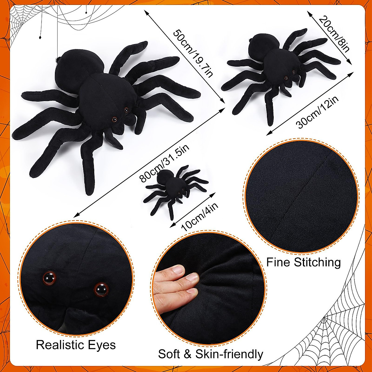 7 Pcs Black Spider Stuffed Animal 1 Giant Mommy Spider Stuffed Animal with 6 Realistic Plush Baby Spiders Plush Spider Pillow Toy Set for Halloween Funny Prank Toy