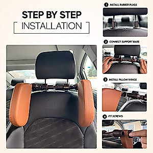 Caujon Car Headrest Pillow - Adjustable, Easy to Install, Side Cushion Car Seat Head Support for Kids and Adults, Car Sleeping Side Pillow for Travelling (Coffee)