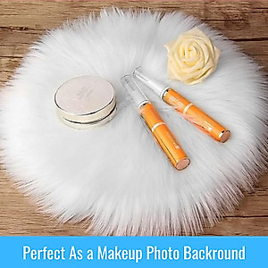 NINGDAN 2Pcs 12 inches Mini Faux Fur Sheepskin Rugs,Fluffy Living Room Carpet Mini Small Size,for Photographing Background of Jewellery,Locker Accessories for Girls,Locker Rug (White and Pink)