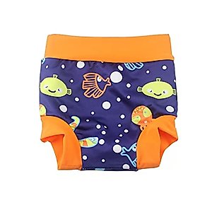 Leideur Baby Swim Nappies for Kids Cover Diaper High-Waisted Swimming Shorts (2-3 Years, Blue (Fish))
