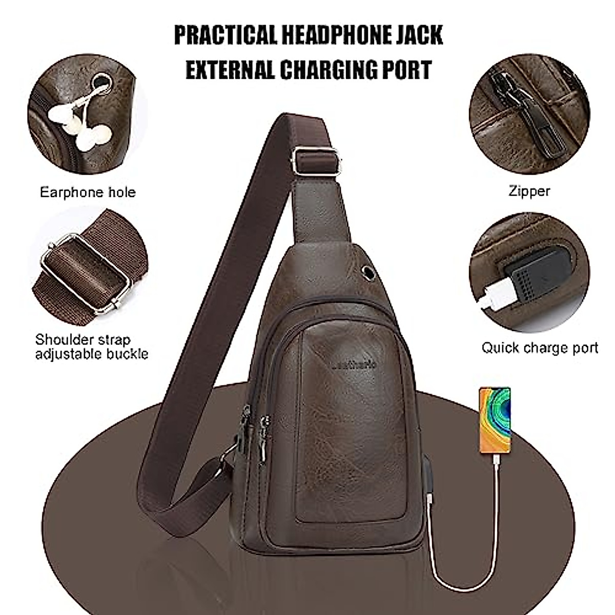 Leathario Leather Sling Bag Small For Men Women Crossbody Shoulder Chest Backpack Daypack for Work Casual Travel