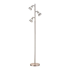 O’Bright Ash - 3-Light LED Tree Floor Lamp, Dimmable 3-Head LED, Multidirectional Standing lamp, Adjustable Multi-Shade, Swivel Cone Floor Lamp for Living Room, Bedroom, Brushed Nickel