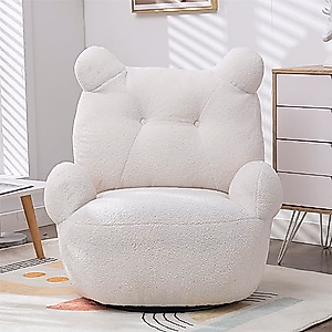 PIRIK 360° Swivel Accent Chair Teddy Short Plush Recliner Chair Particle Velvet Vanity Chair Armchair Swivel Barrel Chair Comfy Cute Chair for Living Room, Hotel, Bedroom, Office, Lounge (White)