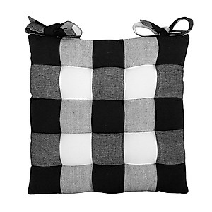 COTTON CRAFT Chair Cushion Pads - Set of 4 - Buffalo Gingham Check - Dining Kitchen Office Chair Seat Cushion with Ties - Durable Cotton Fabric - Thick Comfy Poly Fill - Indoor Use - 17x17 in – Black