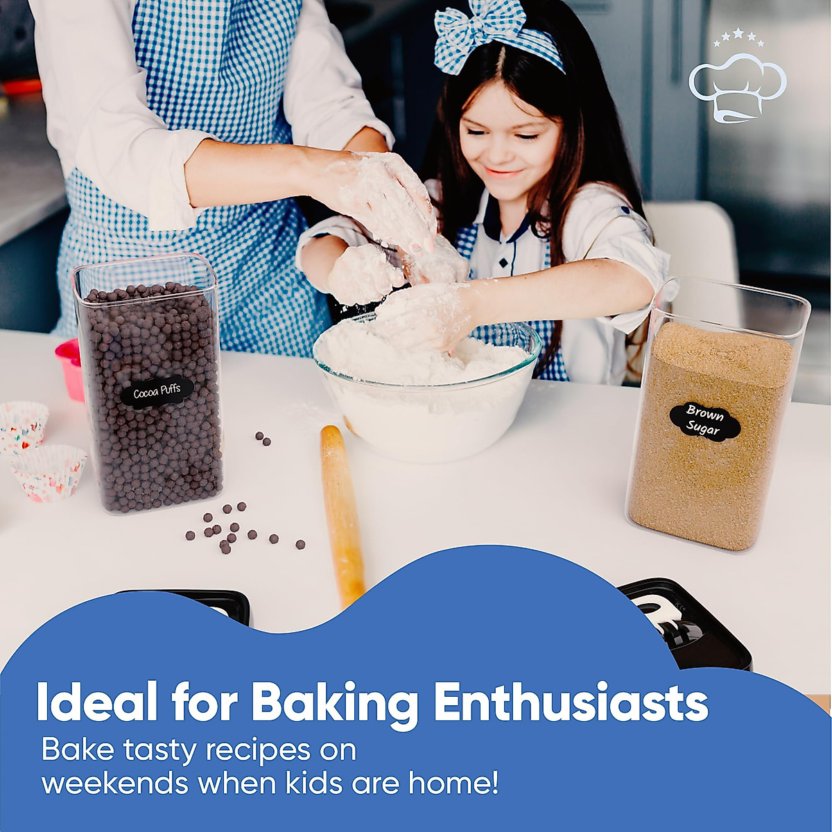 Airtight Extra Large Food Storage Containers - Set of 4, All Same Size - Kitchen & Pantry Organization - Cereal, Spaghetti, Noodles, Pasta, Flour and Sugar Containers - Plastic Canisters with Lids