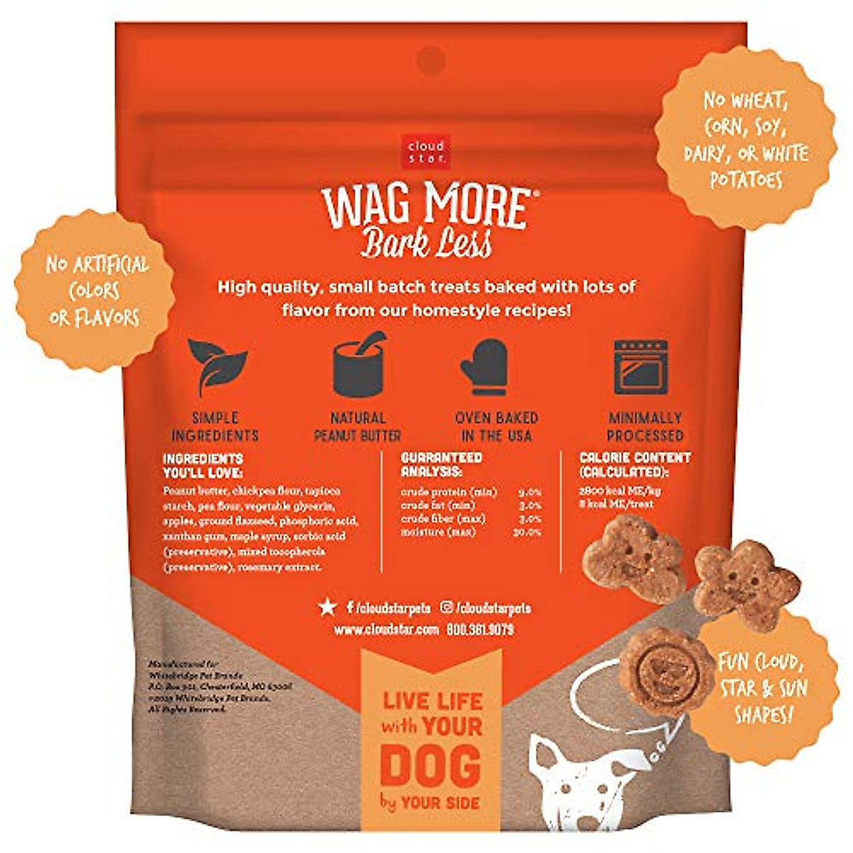 Cloud Star Corp, Wag More Bark Less Soft & Chewy Grain Free Peanut Butter & Apples Dog Treats