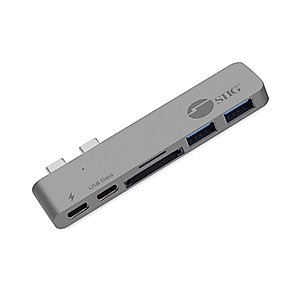 SIIG Thunderbolt 3 USB Type C Hub Adapter for 13" or 15" MacBook Pro - 5k Video Resolution, 40Gbps Data Speed - USB C Data Port, 2 USB 3.1, SD/Micro SD Card Reader Slot - Space Gray