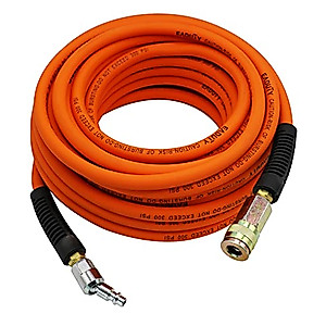 EADUTY Hybrid Air Hose 1/4 In. x 50 ft, Heavy Duty, Lightweight, Flexible Compressor Hose with AMT Universal Quick Coupelr and Ball Swivel Plug, Orange