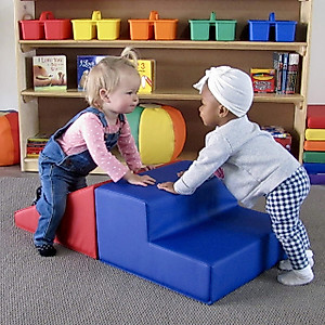 Factory Direct Partners 12365-BLRD SoftScape Playtime Step and Slide Climber for Infants and Toddlers, Colorful Beginner Soft Foam Structure for Indoor Active Play (2-Piece Set) - Blue/Red