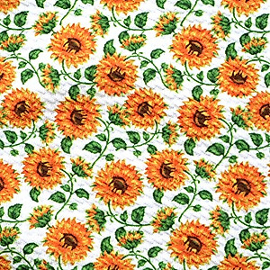 David Angie Sunflower Printed Bullet Textured Liverpool Fabric 4 Way Stretch Spandex Knit Fabric by The Yard for Head Wrap Accessories (Flower)