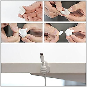 TAOXPING 12Pcs Creative Silicone Thumb Wall Hook - Multifunction Adhesive Cable Clip ，Self Adhesive Thumb Cable Organizer Clips Key Hanger,for Data Cable Earphone Belt hat Key Storage-White
