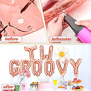 Two Groovy Balloons Party Decorations Foil Letter Balloons Large Daisy Balloons Groovy Decor White Flower Balloons for Birthday Party Baby Shower Wedding Decor Supplies, 16 Inches (Rose Gold)