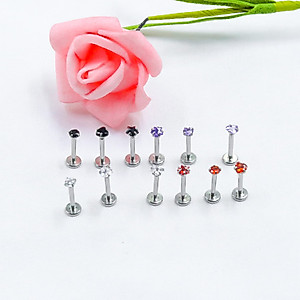 FLOGWE 16G Lip Ring Studs Heart Star CZ Forward Helix Earring Studs Piercing Cartilage Tragus Earring Studs Stainless Steel Medusa Labret Monroe Lip Rings Body-Piercing Studs for Women Men