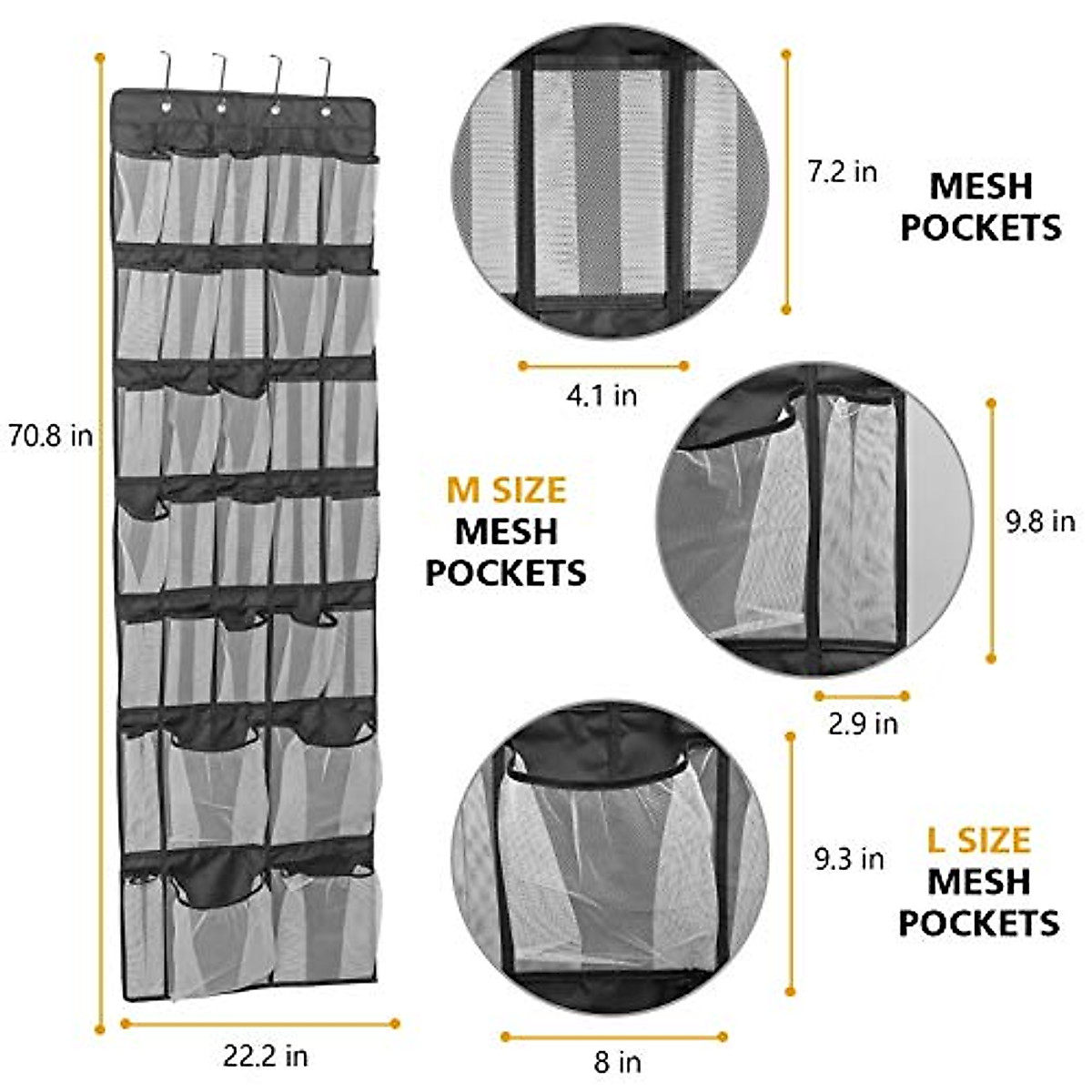 ASKITO Over The Door Shoe Organizer ,27 + 4 Large Mesh Pockets Hanging Shoe Storage ,Upgraded Oxford Fabric Black (1 PACK)