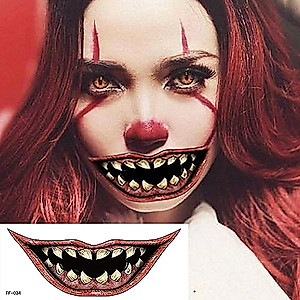 10 Sheets Tattoo Stickers Halloween Prank Makeup Temporary Tattoo Realistic Temporary Tattoos Halloween Clown Tattoos Scary Big Mouth Face Tattoos Decals Kits Prank Prop for Halloween Cosplay Party