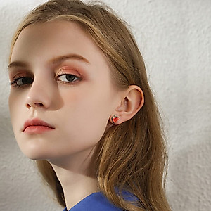 Cute Strawberry Fruits Small Stud Earrings 925 Sterling Silver Post for Women Girls Teen Cubic Zirconia Funny Red Enamel Lifelike Lucky Mini Cartilage Tragus Hypoallergenic Jewelry Birthday Easter