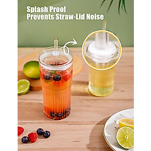 NiHome High Borosilicate Glass Tumbler Cup with Lid and Straw, 22oz Clear Iced Coffee Glass Cups Drinking Jars Glasses Smoothie Tea Cup with Straws, Wide Mouth Water Tumbler With Muffler Ring - 2 Pack