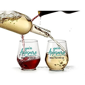 You're Awesome - Funny Wine Glass for Women, Best Friend Gift For Women, Funny Gifts for Her, Birthday Gifts for Women or Men, Unique Gift for Girlfriend, Sister, BFF, 15oz Stemless Wine Glass