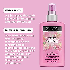 John Frieda Vibrant Shine Spray, Glossy Hair Treatment & Weightless Argan Oil Spray for Detangling, with Heat Protectant up to 450F, 5 Ounce