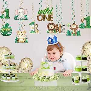 16pcs Wild One Birthday Decorations Hanging Swirls for Boys Girls, Jungle Safari Theme 1st Birthday Foil Swirls Party Supplies, Safari Animal First Bday Ceiling Sign Decor