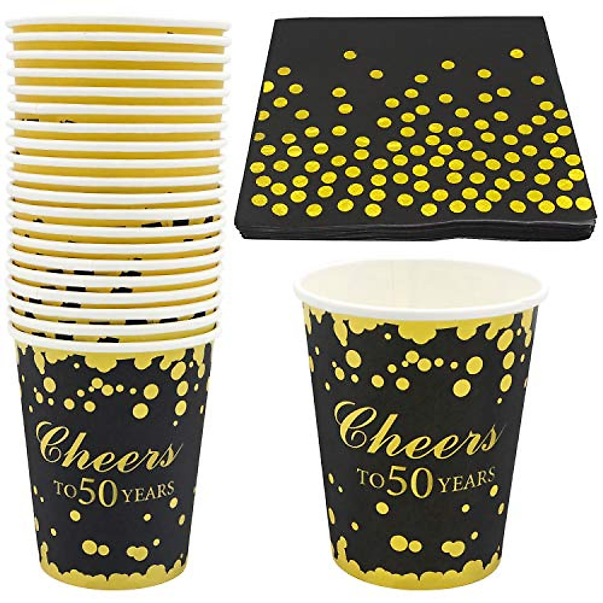 Pandecor 50th Birthday Party Supplies -Serves 20-142 PCS Disposable Tableware Set,Includes Table Cover,Dinner Plates,Dessert Plates,Cups,Napkins,Forks,Knives and Spoons for 50 Years Anniversary Party