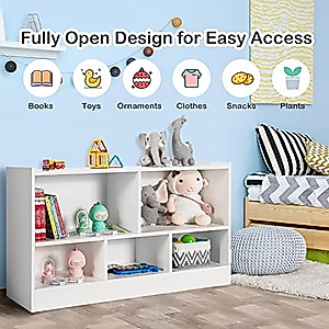 SILKYDRY Cube Bookcase, 2-Tier 5 Cube Open Storage Cabinet, Horizontal Bookshelf for Organizing Toys Books, Multipurpose Display Book Shelves for Home Office, Children's Rooms, Classroom (White)