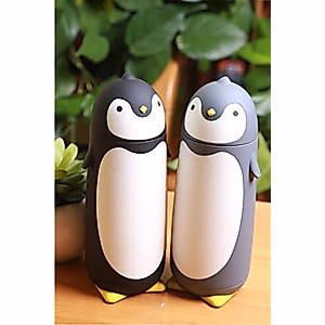 ChezMax Penguin Vacuum Thermos Stainless Steel Water Bottle Travel Mug Flask for Kids Children Student 9.5oz blue