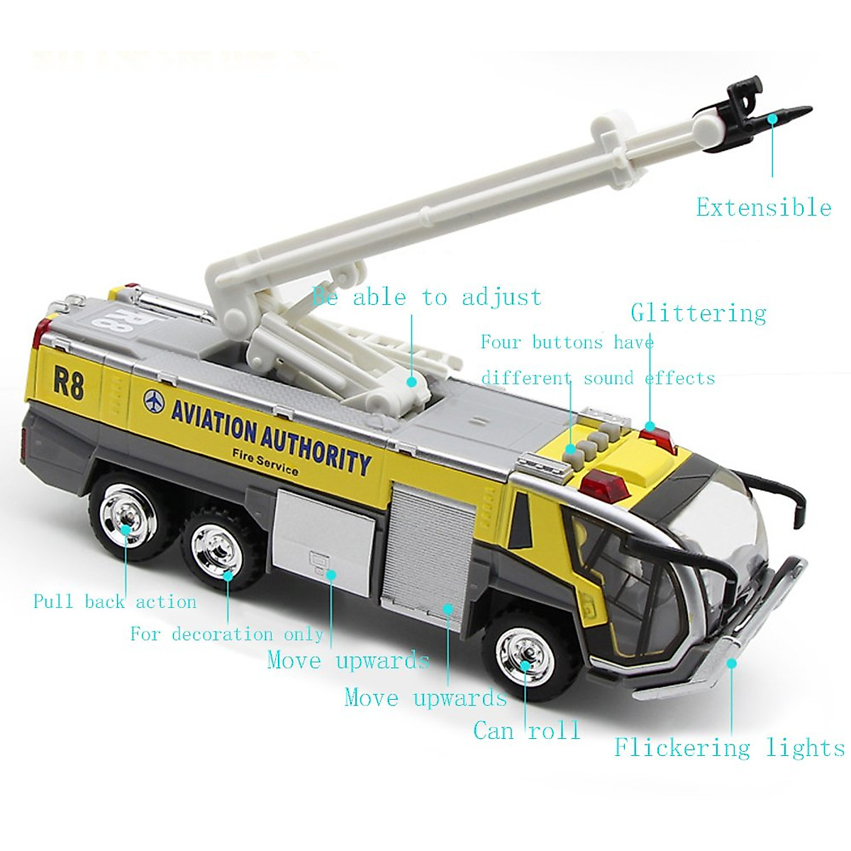 Ailejia Airport Fire Trucks Toy for Boys Fire Engine Toys Fire Engine Pullback Friction Toy Airport Rescue Diecast Vehicle Model (Yellow)
