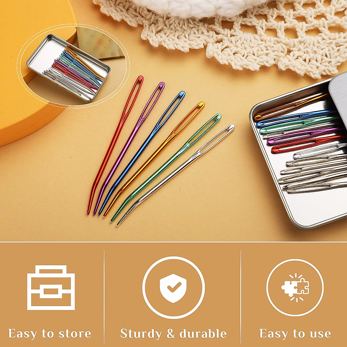 12 Pieces Yarn Needle, Tapestry Needle Bent Embroidery Needles Bent Tip Needles, and 6 Pieces Large-Eye Blunt Needles with Iron Box for Knitting Crochet (Random Color)