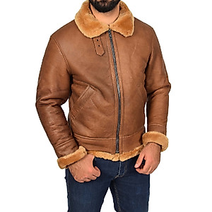 A1 FASHION GOODS Real Sheepskin Flying Jacket Vintage Tan Shearling Bomber Authentic Aviator Coat Tornado (Large)