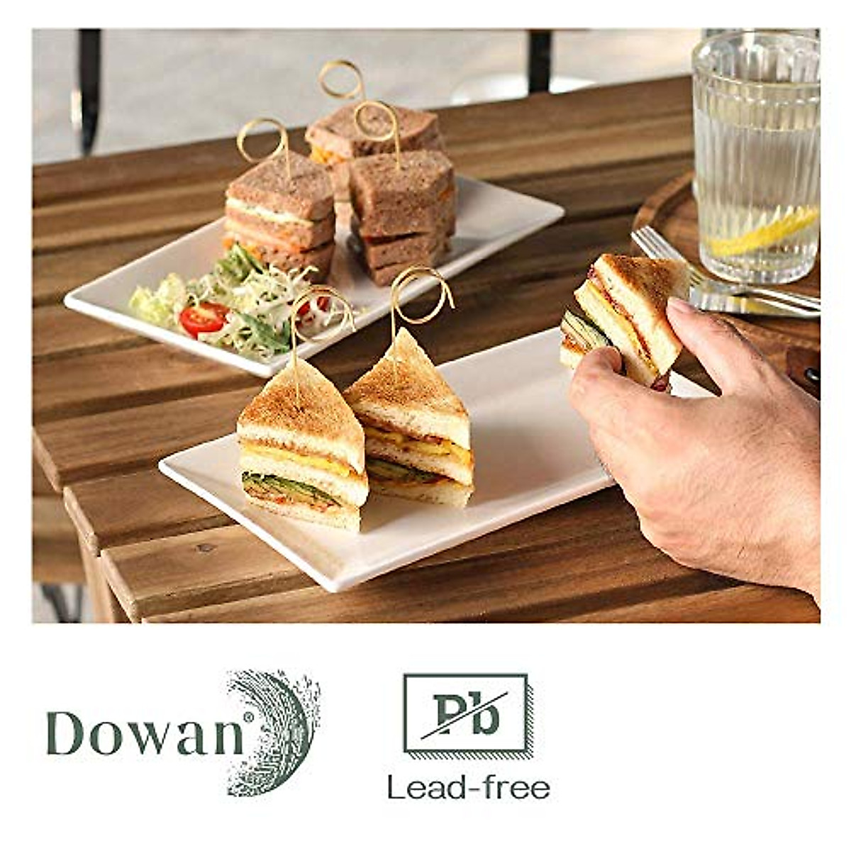 DOWAN (Set of 8) 14" Porcelain Sushi Plate for Appetizer, Meat, Dessert, Dishwasher&Oven Safe & DOWAN 12" Rectangle Serving Plates, for Thanksgiving Appetizers, Snacks, Lunch, Chips, Party