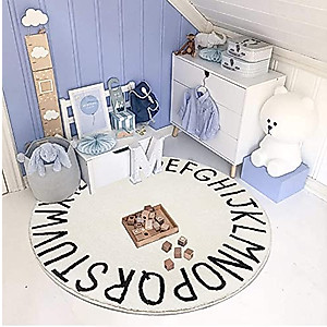 Topotdor Round Kids Play Rug Alphabet Nursery Area Rug Extra Large Soft Crawling Play Mat for Children Toddlers Bedroom (40 inch, Beige)