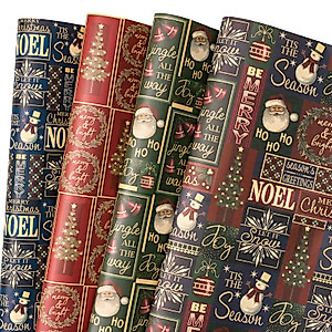 RUSPEPA Kraft Wrapping Paper Sheets - Christmas Santa Claus and Snowman Design - 12 Folded Sheets-19.68 X 27.5 Inch